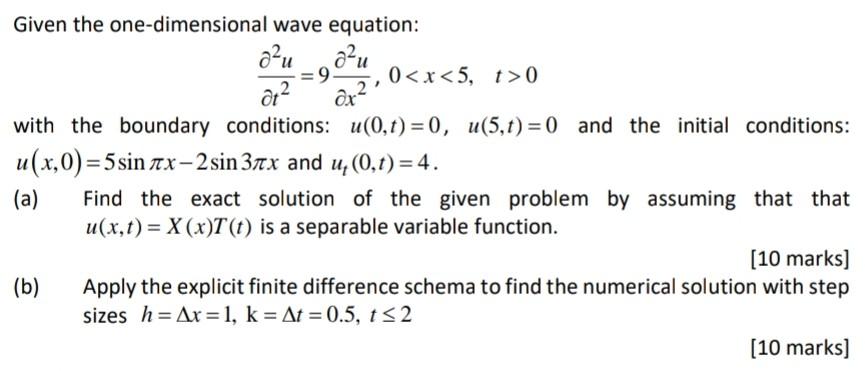 Solved Given the one-dimensional wave equation: | Chegg.com
