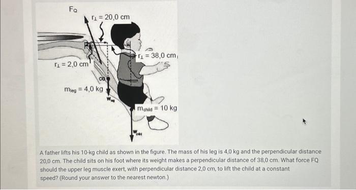 Solved A father lifts his 10−kg child as shown in the | Chegg.com