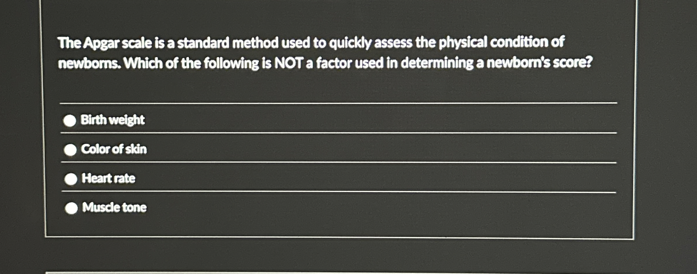 Solved The Apgar scale is a standard method used to quickly | Chegg.com