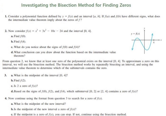 Solved Investigating the Bisection Method for Finding Zeros | Chegg.com