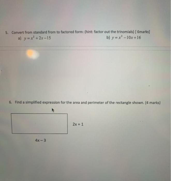 Solved 5. Convert from standard from to factored form: | Chegg.com