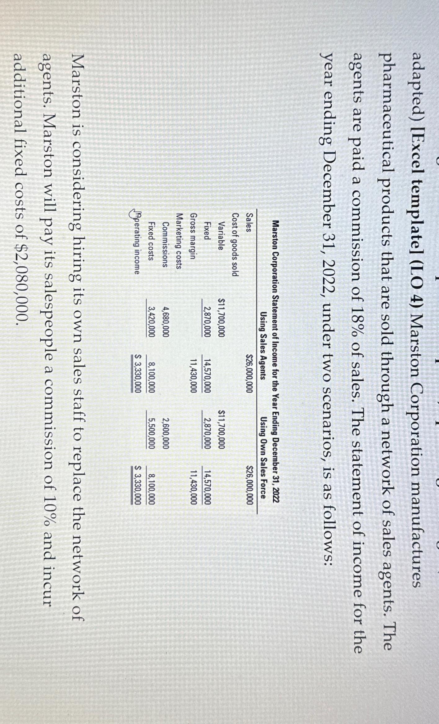 Solved adap• ﻿• ﻿ted) [Excel template] (LO 4) ﻿Marston | Chegg.com