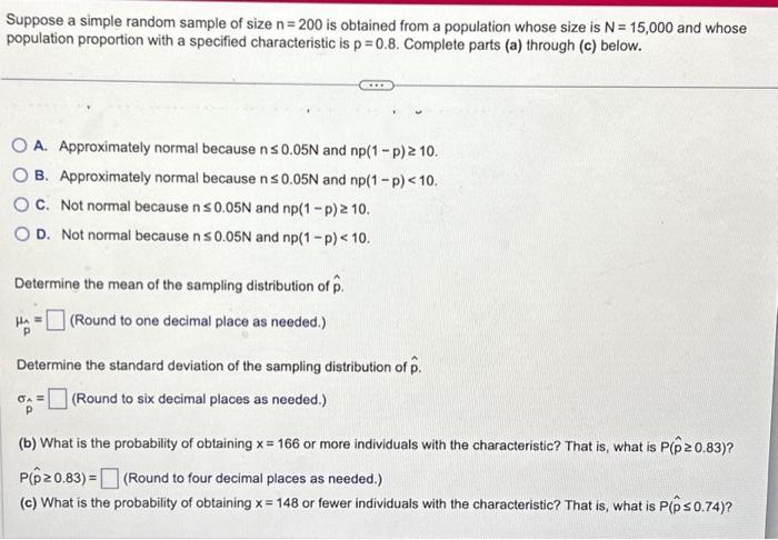 Solved Suppose a simple random sample of size n=200 is | Chegg.com