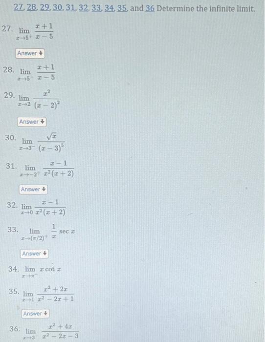 Solved determine the infinite limit of question number 30, | Chegg.com