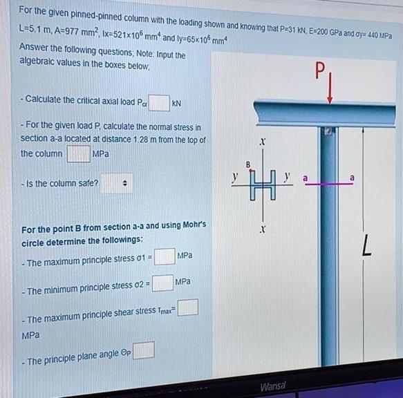 Solved For the given pinned-pinned column with the loading | Chegg.com
