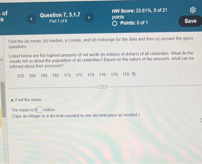 Solved Find the (a) mean, (b) median, (c) mode, and (d) | Chegg.com