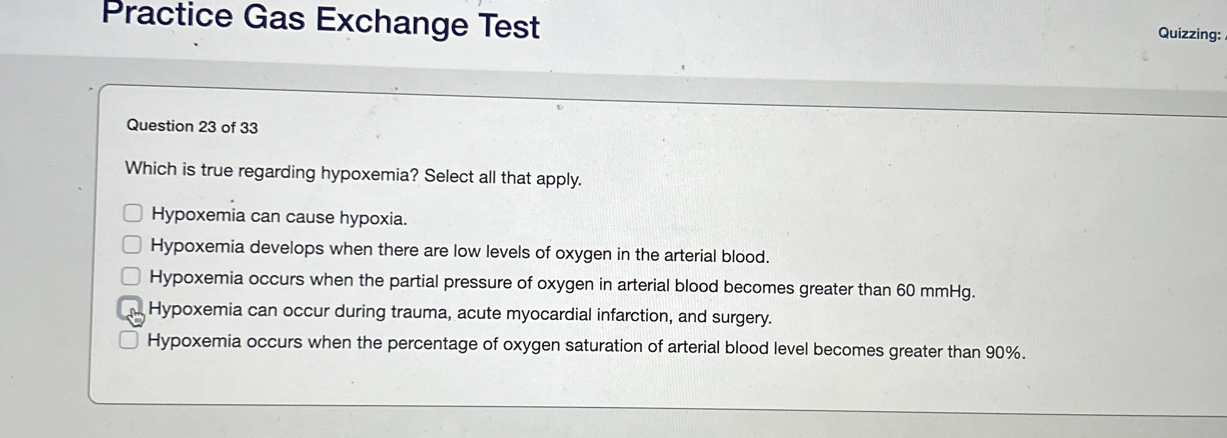 Solved Practice Gas Exchange TestQuizzing:Question 23 ﻿of | Chegg.com