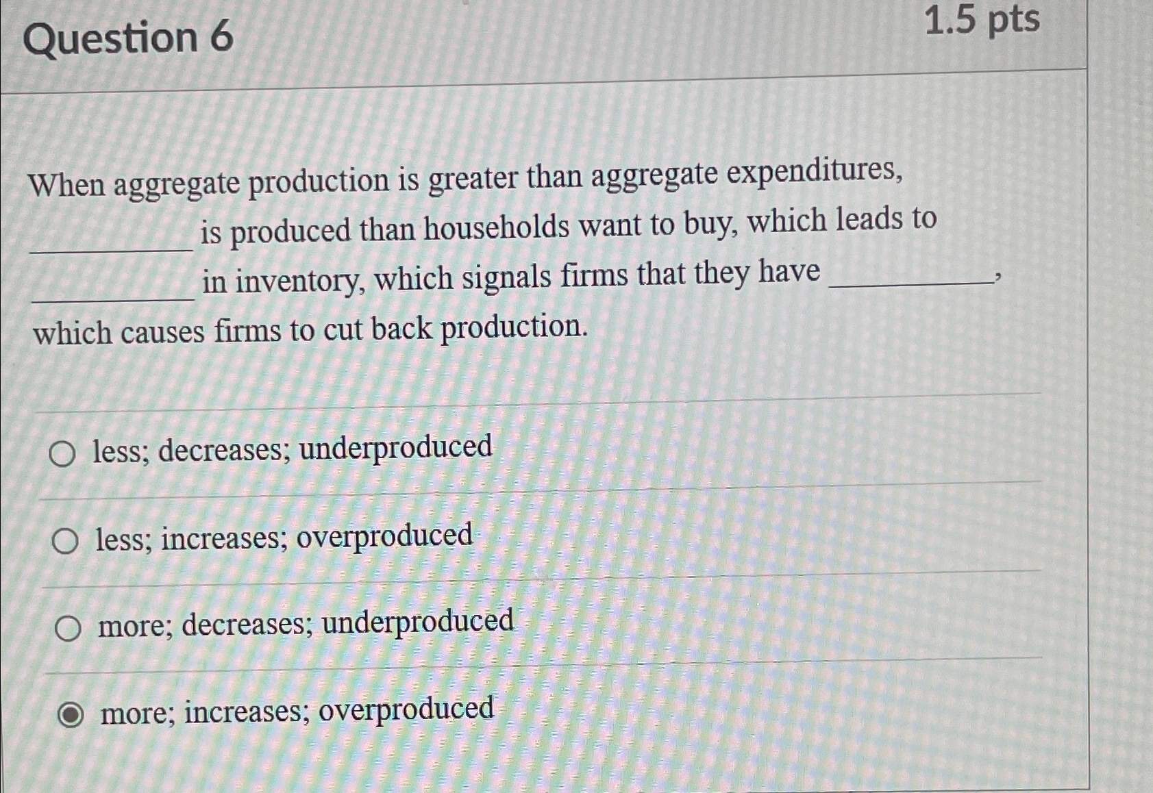 Solved Question 61.5ptsWhen aggregate production is greater | Chegg.com