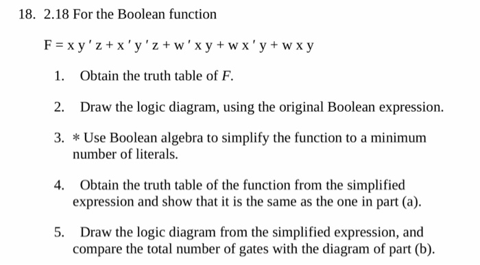 Solved 18. 2.18 For the Boolean function F = xy'z + x'y'z + | Chegg.com