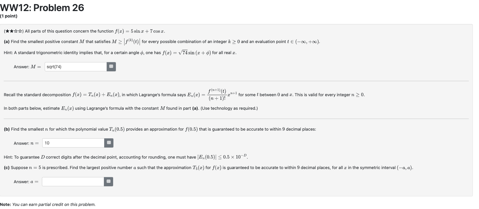 Solved WW12: Problem 26(1 ﻿point)(a) ﻿Find the smallest | Chegg.com