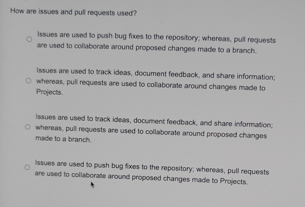 Solved How are issues and pull requests used?Issues are used | Chegg.com