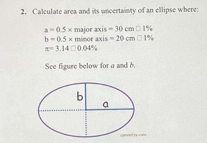 Solved 2. Calculate area and its uncertainty of an ellipse | Chegg.com