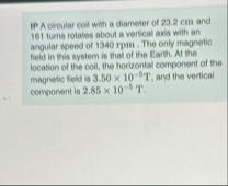 Solved IP A crovilar coil with a diameter of 23.2 ﻿cm and | Chegg.com