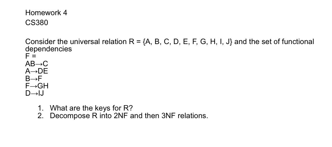 Solved Homework 4CS380Consider the universal relation | Chegg.com