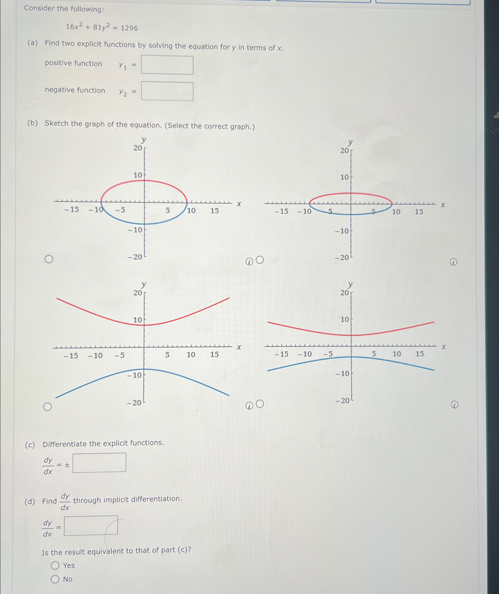 Solved Consider the following:16x2+81y2=1296(a) ﻿Find two | Chegg.com