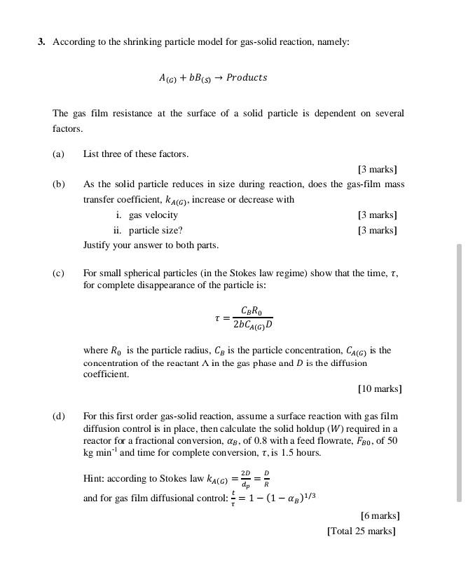 Solved 3. According to the shrinking particle model for | Chegg.com