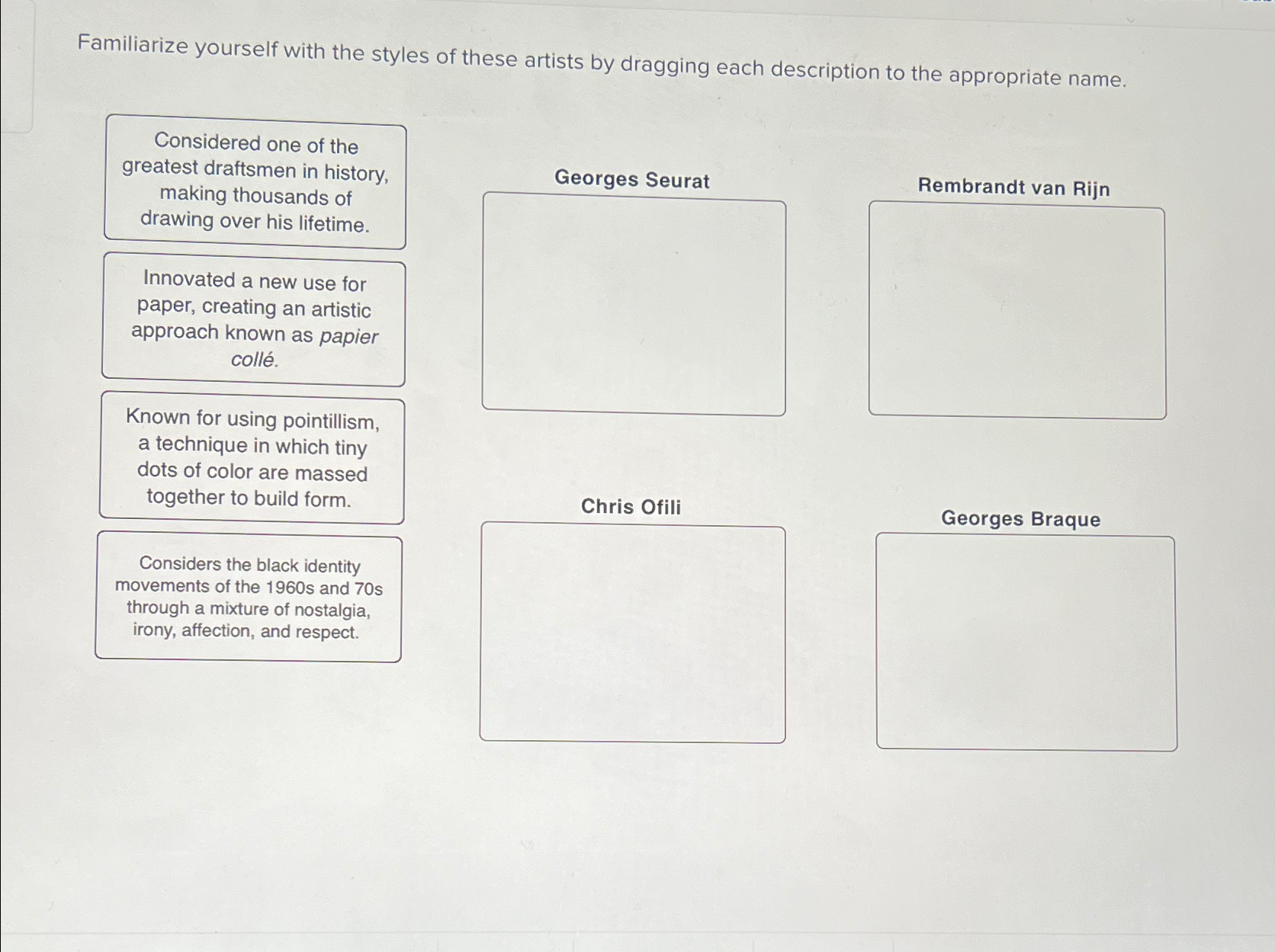 Solved Familiarize yourself with the styles of these artists | Chegg.com