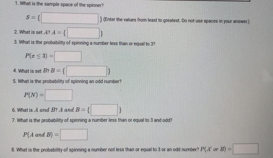 Solved 1. What is the sample space of the spinner? S = { 2. | Chegg.com