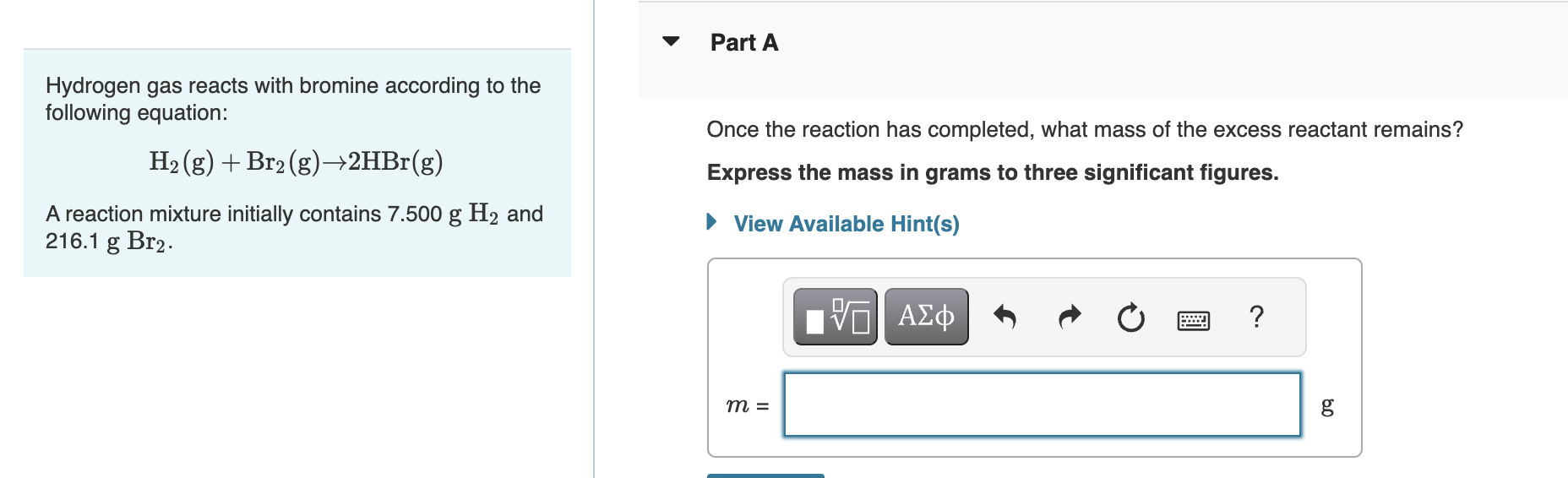 Solved Part AHydrogen gas reacts with bromine according to | Chegg.com