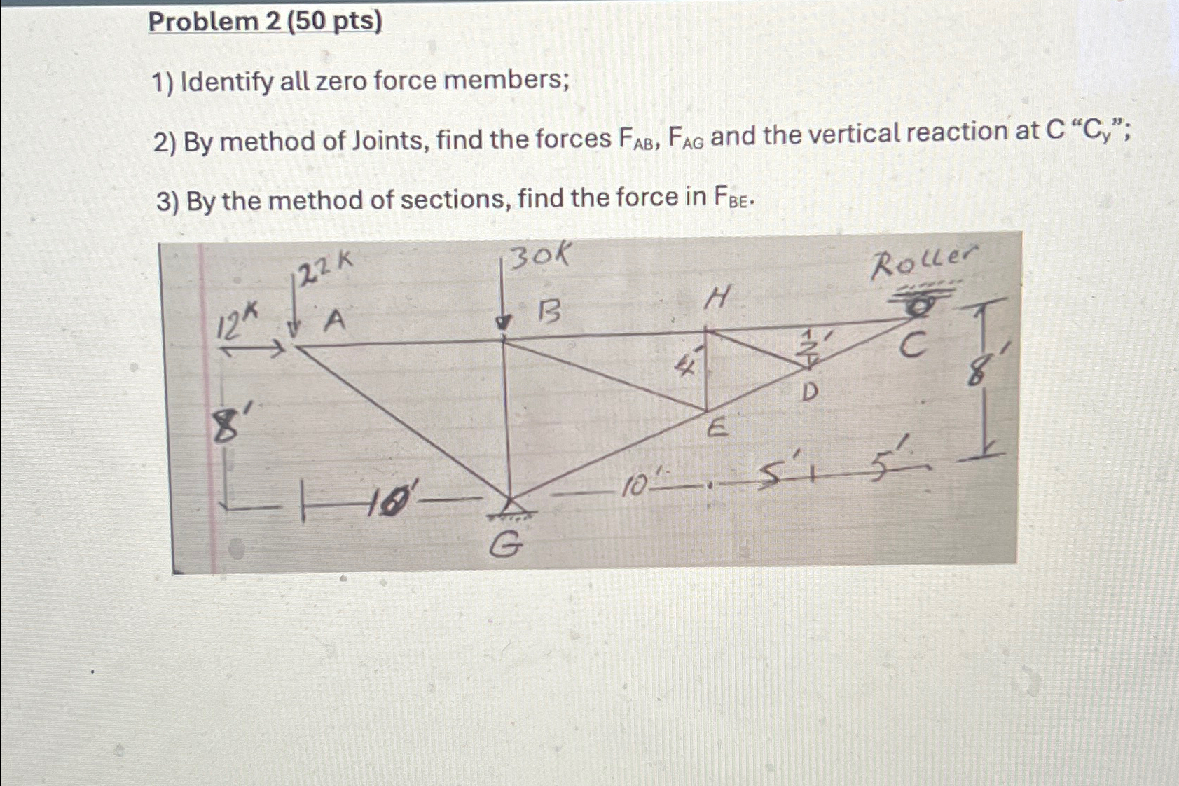 Solved Problem 2 (50 ﻿pts)Identify all zero force members;By | Chegg.com