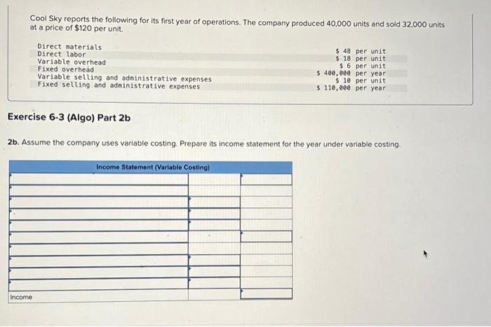 Solved Required information Exercise 6-3 (Algo) Income | Chegg.com