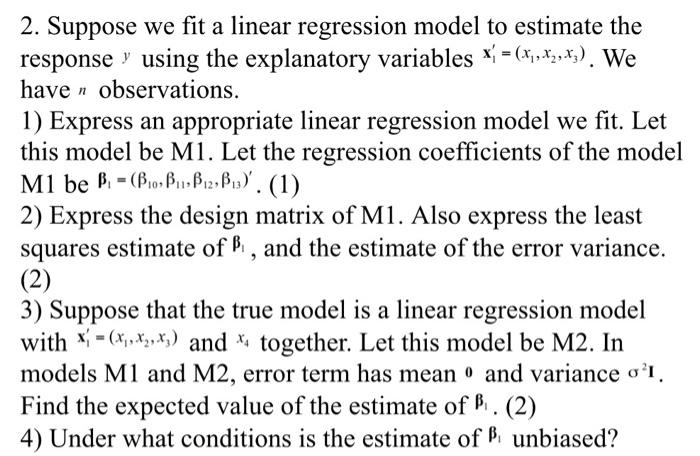 2. Suppose we fit a linear regression model to | Chegg.com