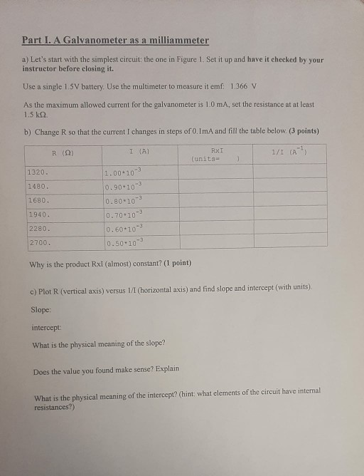 Part II.Conversion of a Galvanometer into a Voltmeter | Chegg.com