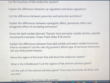 Solved List the functions of the endocrine system?Explain | Chegg.com