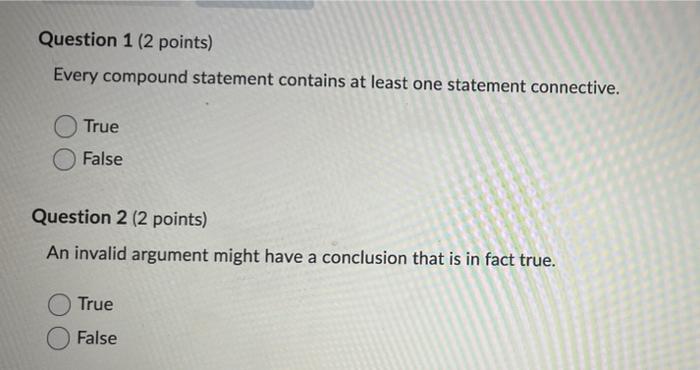 Solved Question 1 (2 points) Every compound statement | Chegg.com