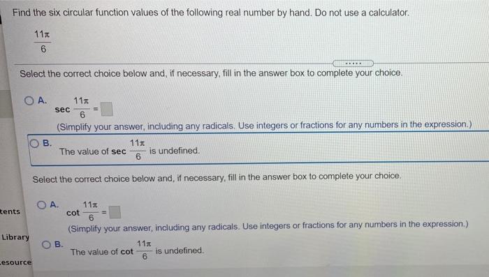 Solved Find the six circular function values of the | Chegg.com