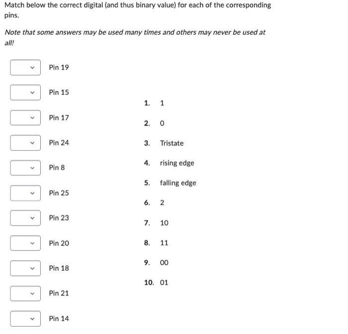 Solved Match below the correct digital (and thus binary | Chegg.com