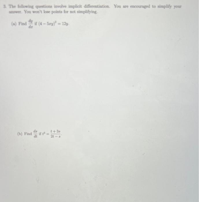 Solved The following questions involve implicit | Chegg.com