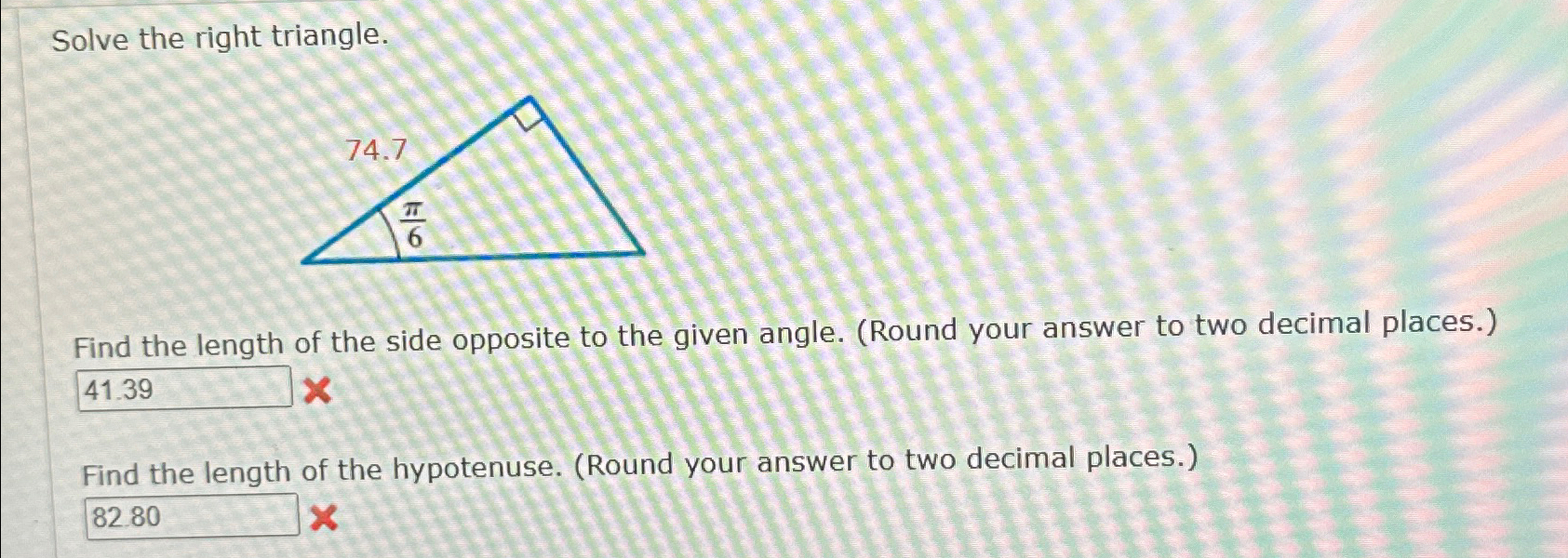 Solved Solve the right triangle.Find the length of the side | Chegg.com