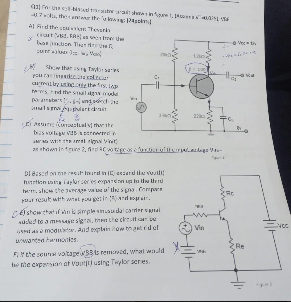 Q1) For the self-biased transistor circuit shown in | Chegg.com