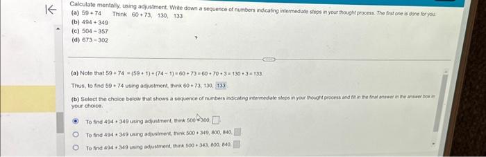 Solved Calculate mentally, using adjustment. Write down a | Chegg.com