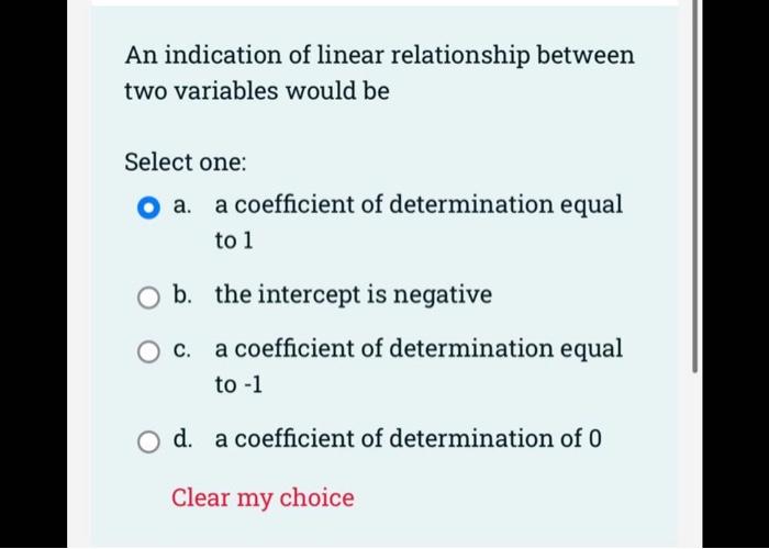 Solved An indication of linear relationship between two | Chegg.com