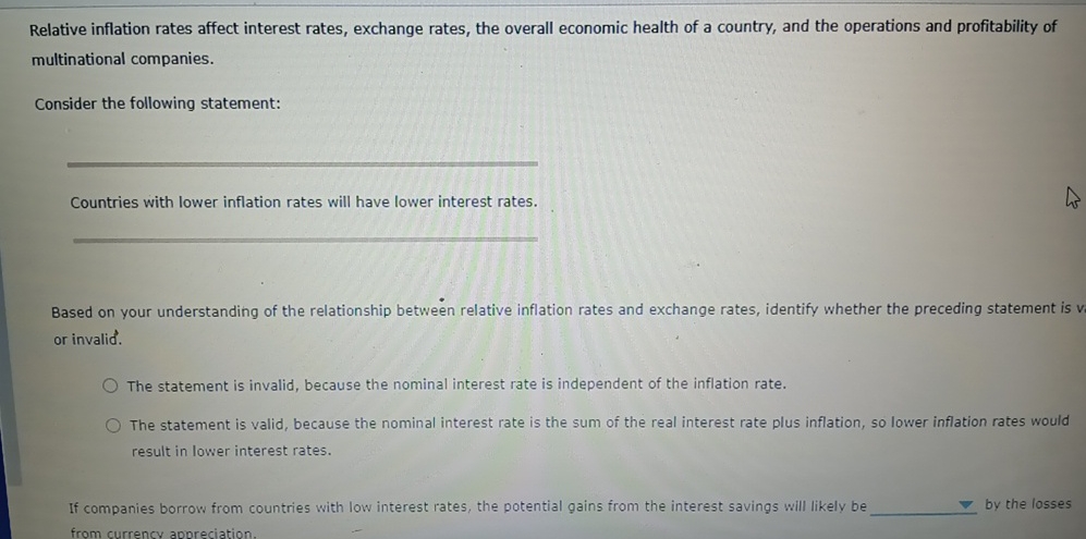 Solved Relative inflation rates affect interest rates, | Chegg.com