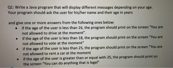 Solved Q1: Write a Java program that will display different | Chegg.com