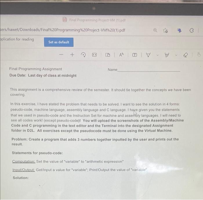 Solved Final Programming Project VM (1).pdf | Chegg.com