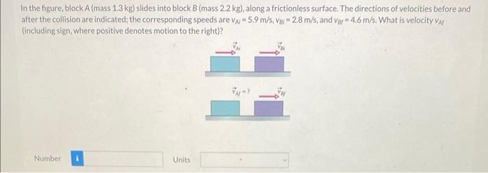 Solved n the figure, block A (mass 1.3 kg ) slides into | Chegg.com