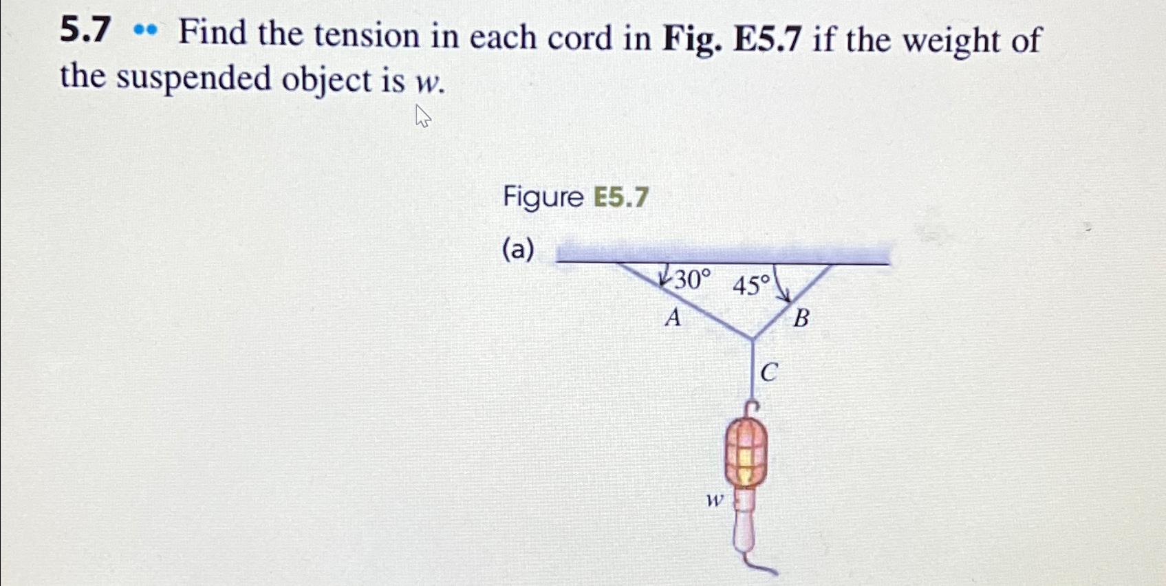 Solved 5.7 ﻿Find the tension in each cord in Fig. E5.7 ﻿if | Chegg.com