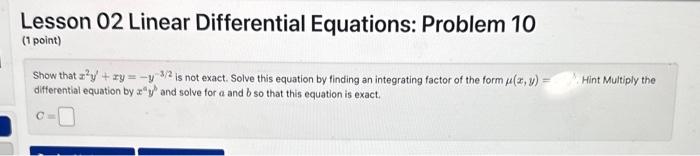 Solved Lesson 02 Linear Differential Equations: Problem 10 ( | Chegg.com
