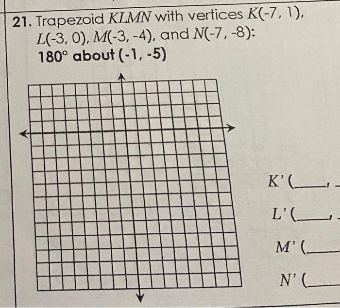 Solved 21. Trapezoid KJMN with vertices K(−7,1), | Chegg.com