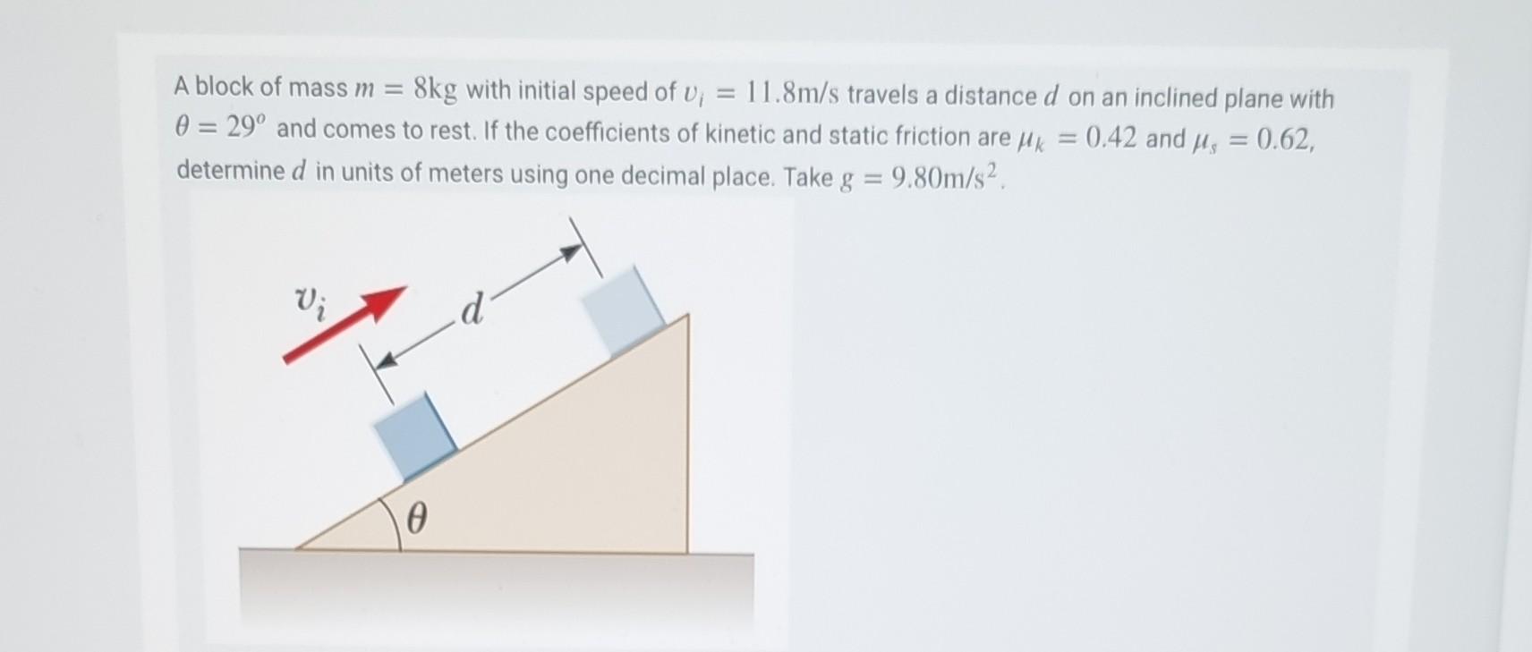 Solved A block of mass m=8 kg with initial speed of vi=11.8 | Chegg.com