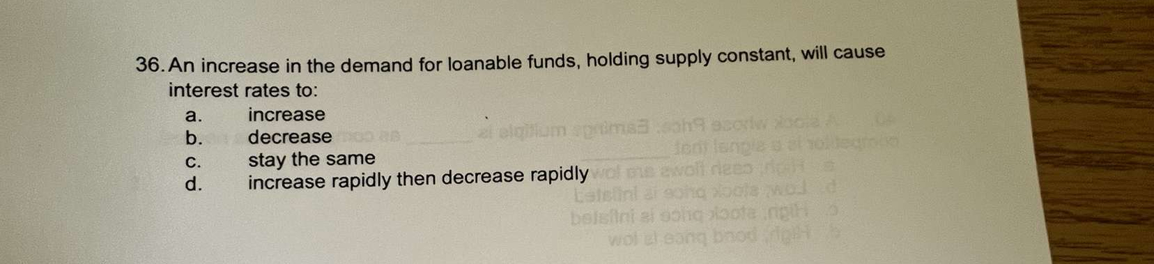 Solved An increase in the demand for loanable funds, holding | Chegg.com