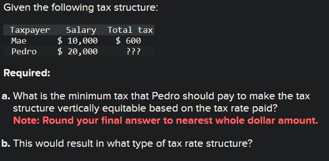 Solved Given the following tax structure:Required:a. ﻿What | Chegg.com