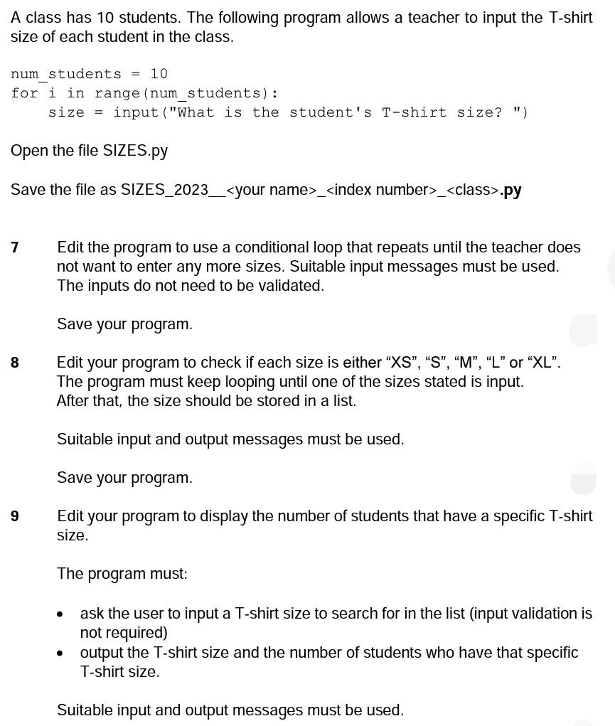 Solved A class has 10 students. The following program allows | Chegg.com