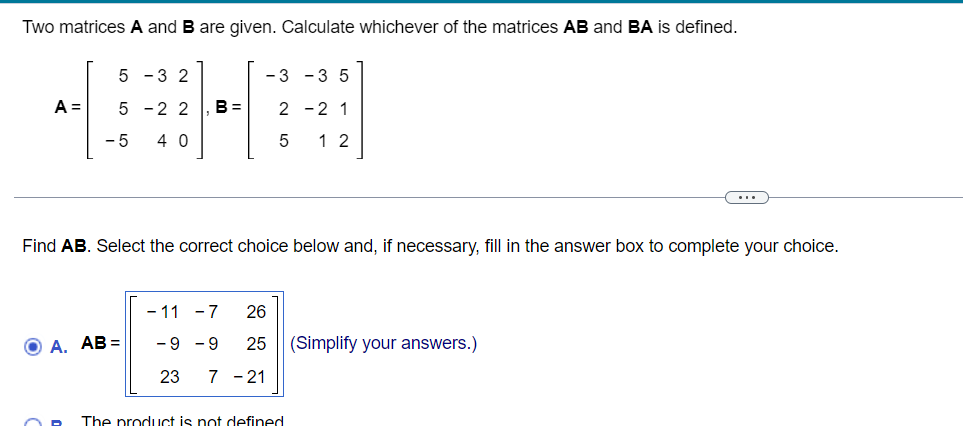 Solved Two matrices A and B ﻿are given. Calculate whichever | Chegg.com