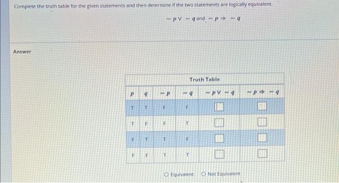 Solved Complete the truth table for the given statements and | Chegg.com