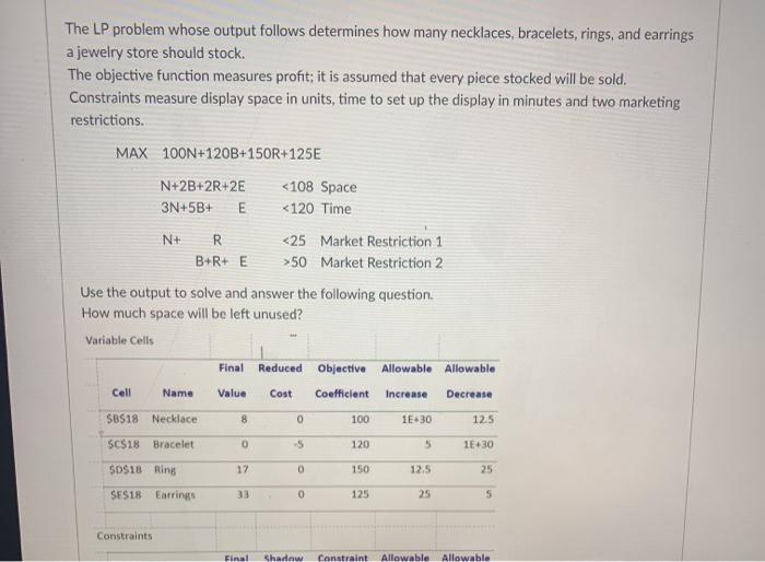Solved The LP problem whose output follows determines how | Chegg.com